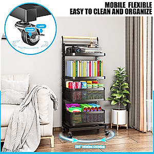 7 code 4 Tier Rolling Utility Cart, Multifunctional Detachable Utility Storage Cart for Kitchen, Rolling Metal Organization Cart with Handle & Lockable Wheels, White