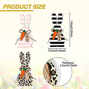 3 Pcs Easter Decor for Tiered Tray Easter Bunny Decor Wooden Bunny Table Signs Farmhouse Bunny with Carrot Tabletop Decoration Easter Party Desk Home Decorations (Classic Style)