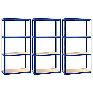 vidaXL 4-Layer Shelves - Blue Industrial Steel & Engineered Wood Storage Racks - High Load Capacity, Adjustable, Easy Assembly, 3 pcs