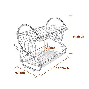 MengK 2 Tier Dish Drying Rack Drainer Stainless Steel Kitchen Cutlery Holder Shelf