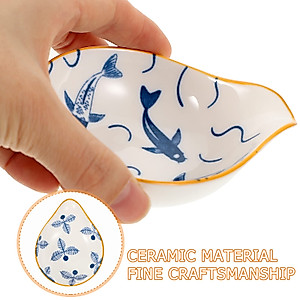 BESTonZON 4pcs Ceramic Spoon Rest Small Sauce Dish Spatula Ladle Holder Tea Bag Saucer Soy Dishes Dipping Bowls for Kitchen Stove Coffee Bar Accessories