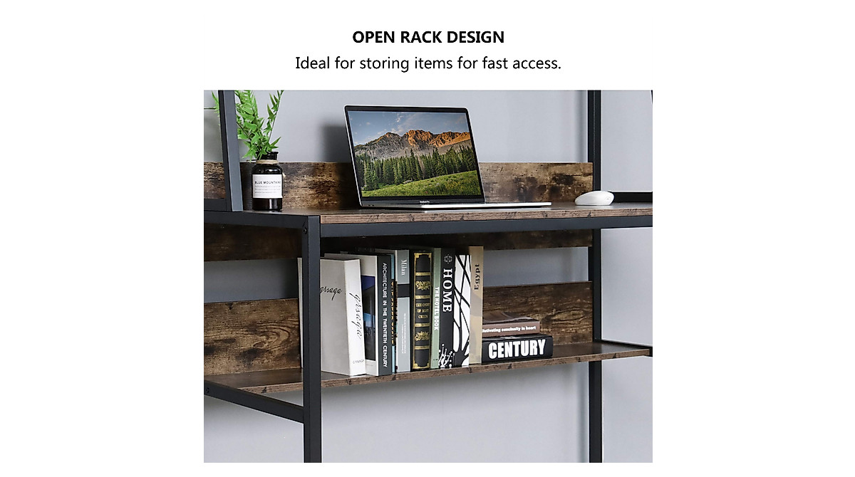 LAVIEVERT 47-Inch Rustic Brown Computer Desk with Hutch & Bookshelf