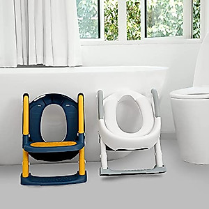 Kylinton® Potty Training Seat with Step Stool Ladder, Foldable Toddler Potty Seat for Toilet 2 in 1 Potty Training Toilet for Kids, Splash Guard Comfotable and Anti-Slip Pad for Boys Girls, Grey