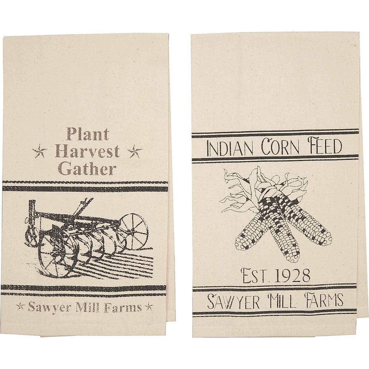 VHC Brands Sawyer Mill Kitchen-linens, Towel Set of 2 19x28, Corn & Plow