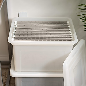 IRIS USA File Box File Organizer Plastic File Box for Letter/Legal File, BPA-Free Plastic Storage Bin Tote Organizer with Durable and Secure Latching Lid, Stackable and Nestable, Pearl 35 Qt. 4Pack