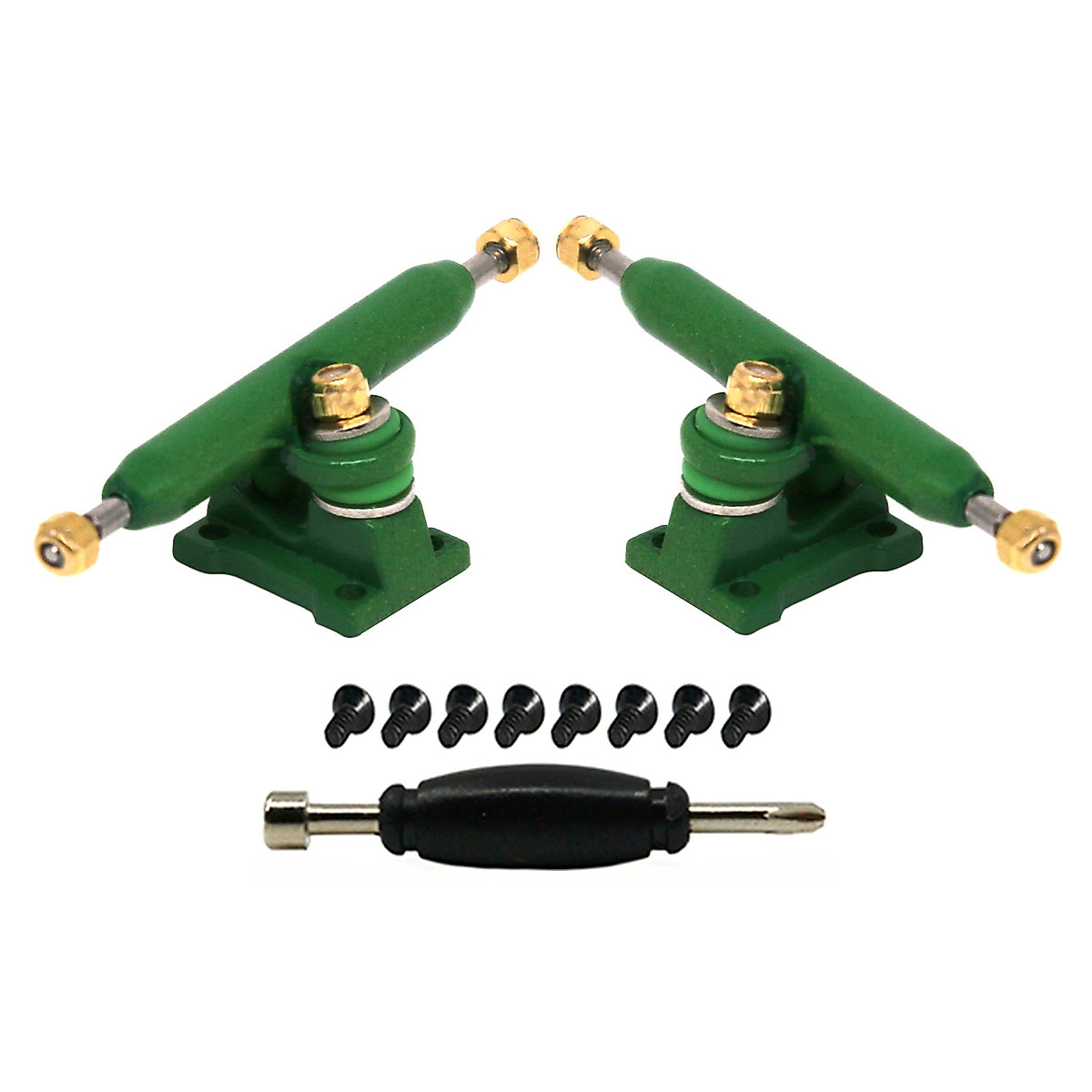 Teak Tuning Prodigy Fingerboard Trucks with Upgraded Lock Nuts, Forest Green Colorway - 32mm Wide - Professional Shape, Appearance & Components - Includes Pro Duro 61A Bubble Bushings in Teak Teal
