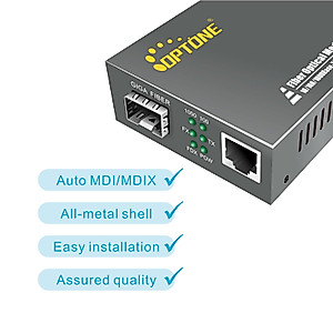 Gigabit Fiber to Ethernet Media Converter, OPTONE RJ45 Port 10/100/1000Base-Tx to 1000Base-LX Included SFP LX Transceiver SMF LC up to 20KM