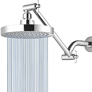 Nuodan High Pressure Rain Shower Head with 11'' Extension Arm - High Flow Rainfall Showerhead - Luxury Modern Look - Pressure Boosting (Chrome)