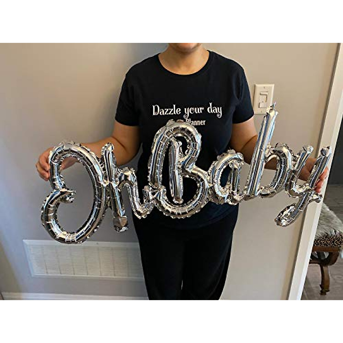 Oh Baby Baby Shower Decorations - One Piece Silver Foil Balloon, No helium required - Gender Reveal