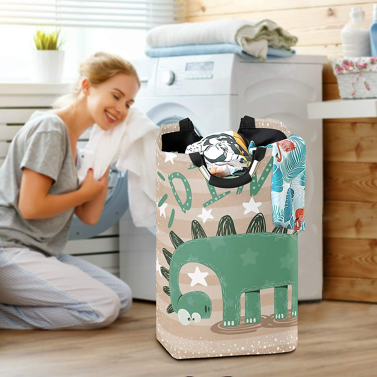 senya Cute Dinosaur Large Storage Basket Collapsible Organizer Bin Laundry Hamper for Nursery Clothes Toys