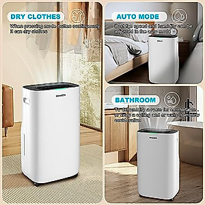 Dehumidifier 4000 Sq. Ft 50 Pint ,ROCSUMOO Dehumidifiers for Home Basements Bedroom with Drain Hose | Quiet Dehumidifier for Medium to Large Room | Dry Clothes Mode | Intelligent Humidity Control with 24HR Timer (White)