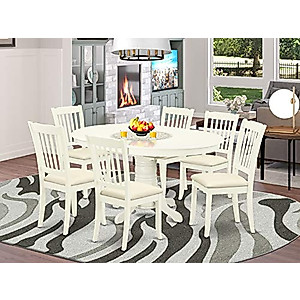East West Furniture AVDA7-LWH-C 7 Piece Dining Room Table Set Consist of an Oval Kitchen Table with Butterfly Leaf and 6 Linen Fabric Upholstered Dining Chairs, 42x60 Inch, Linen White