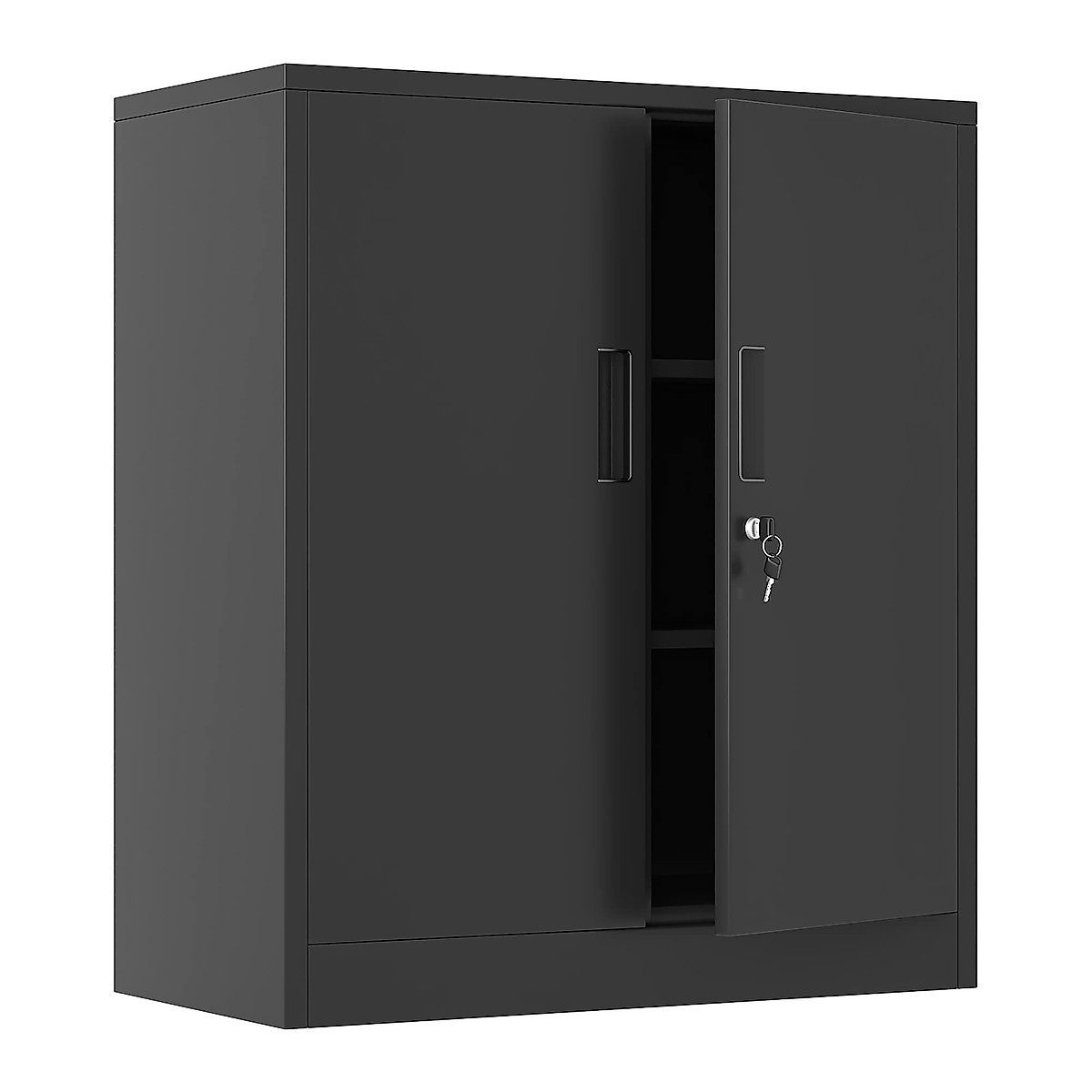 iJINGUR Metal Storage Cabinet with Locking Doors and 2 Adjustable Shelves, Small Lockable Steel Storage Cabinets for Garage Home Office Basement Pantry Classroom and Workshop (Black)