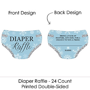 Big Dot of Happiness Winter Wonderland - Diaper Shaped Raffle Ticket Inserts - Snowflake Holiday Baby Shower Activities - Diaper Raffle Game - Set of 24