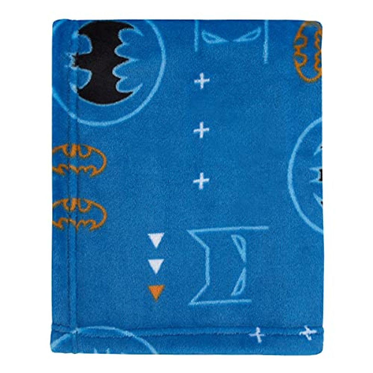 Warner Brother Batman Blue, Orange, and White with Icons, Emblems, and Triangles Super Soft Baby Blanket