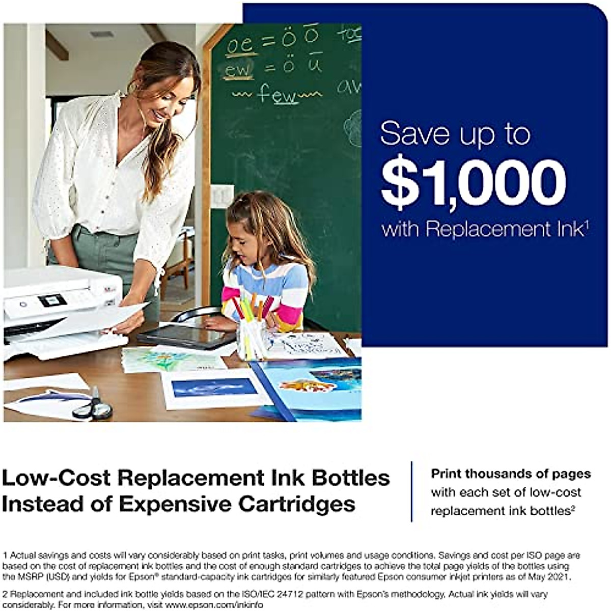 Epson EcoTank ET-2850 Wireless All-in-One Inkjet Color Printer, 4800x1200 dpi, Duplex Printing, Mobile Photo Printing, 1.44" Color LCD Display, Cartridge-Free, White, Bundle with Printer Cable