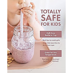 Silicone Straw - Flexible & Reusable Drinking Straws with Cleaning Brush for Toddlers & Kids - With Bendable Tips – Soft, Food-Safe Material, No BPA - Dishwasher Safe - Set of 6 - Oak