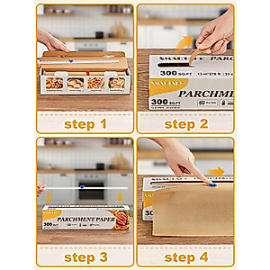 SMARTAKE Parchment Paper Roll for Baking, 13 in x 278 ft, 300 sq.ft, Non-Stick Baking Paper Sheets with Slide Cutter, Heavy Duty Extra Long, for Kitchen Baking Cooking Grilling Steaming, Unbleached