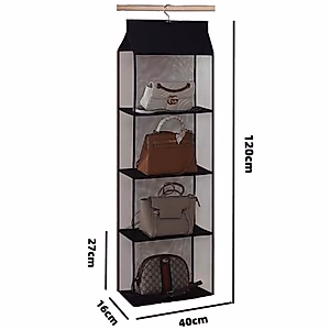 Hanging Handbag Purse Closet Organizer,4 Layers Shelves,Wardrobe Closet Space Saving Organizers System, Storage Bag Purse,Dust Proof Hanging Saving Purse Organizers System (Black).