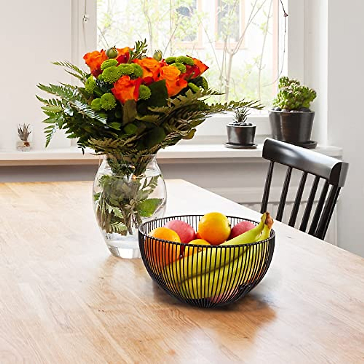 Glory to you Fruit Bowls for Kitchen Counter, Metal Wire Fruit Basket, Black Round Holder Storage for Vegetable Snack Bread Serving Candy Table Dining