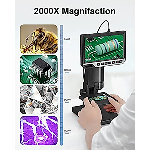 7'' LCD Digital Microscope 2000X Biological Lens & Digital Lens, Ankylin 12MP Coin Microscope for Error Coins, Remote Control, 10 LED Light, USB Soldering Microscope for Adults/Kids