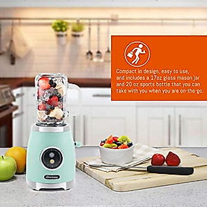 Americana EPB399M by Elite Glass Mason Jar Blender with 17oz Jar + 20oz. Sports Bottle, Blend Personal Smoothie, Crush Ice, Shakes, Keto Protein, 300 Watts