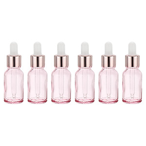 PATIKIL 15ml Glass Dropper Bottle, 6Pcs Leakproof Eye Dropper Essential Oils Sample Liquid Perfume Container for Storage Home Travel, Pink