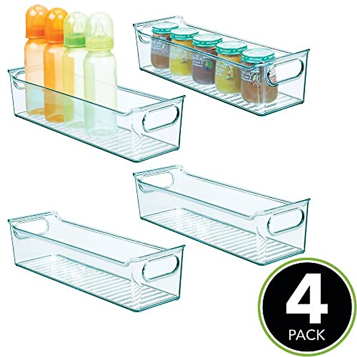 mDesign Slim Plastic Nursery Storage Container Bins with Handles for Organization in Pantry, Cabinet, Closet or Cubby Shelves - Organizer for Baby Food, Bibs, Formula, and Burp Cloths - 4 Pack, Blue