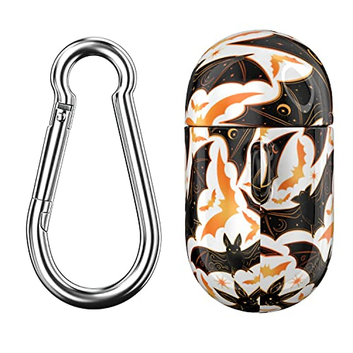 Cavka Case Compatible with Airpods Pro & Pro 2 Airpods 3-2-1 Gen Witchcraft Protective Lock Clip Design Portable Moon Print Cover with Keychain Full Body Cute Bats Halloween Plastic Shell