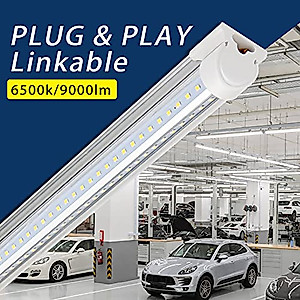 Barrina 8FT LED Shop Light, 72W 9000LM 6500K, Clear Cover Linkable LED Tube Lights, Integrated T8 Light Fixture, V Shape LED Ceiling Lights for Garage, Warehouse, Workshop, 6 Pack