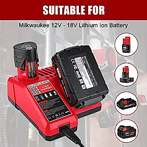 2Pack 6.0Ah 48-59-1850 Battery Replacement for Milwaukee M18 Battery and Charger Compatible with Milwaukee 18V Battery 48-11-1852 48-59-1850 48-11-1850 and Replacement Milwaukee M18 Battery Charger