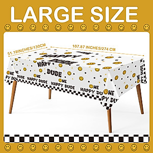 Newwiee 3 Pcs One Happy Dude Birthday Party Tablecloths 51 x 108 Inch One Happy Dude Table Cover Smile Face Plastic Table Cloths One Happy Dude Party Decor 1st Birthday Baby Shower Supplies