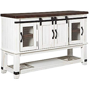 Signature Design by Ashley Valebeck Farmhouse -Dining Room Server or Buffet, White & Brown & Valebeck Farmhouse Rectangular Extension Dining Table, Fits up to 8, White & Brown