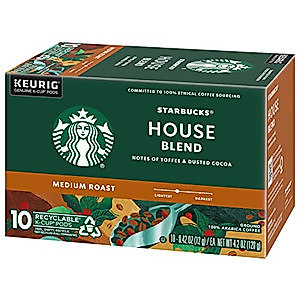 Starbucks Coffee K-Cup Pods, House Blend, Medium Roast Coffee, Notes of Toffee & Dusted Cocoa, Keurig Genuine K-Cup Pods, 10 CT K-Cups/Box (Pack of 3 Boxes)