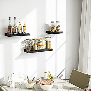Alsonerbay Black Floating Shelves, Floating Shelves Wood for Wall Storage, Wall Shelf for Bedroom, Living Room, Bathroom, Kitchen, Office and More, Set of 3
