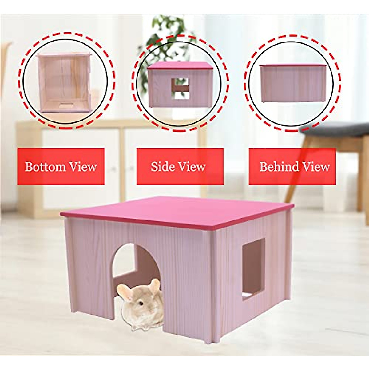 HERCOCCI Guinea Pig Wooden House, Play & Chew - Small Animal Hideout Hut with Window Habitat for Guinea Pig Chinchilla Hedgehog Gerbil Hamster Rat (Red)
