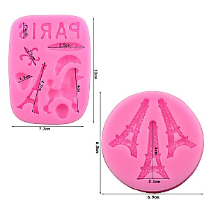 2Pcs/Set Mini Size I Love Paris Fondant Molds, Eiffel Tower Poodle Silicone Fondant Mold for Cake Cupcake Sweet Treats Decorating Sugar Craft Gum Paste Chocolate Candy Polymer Clay Resin Mold
