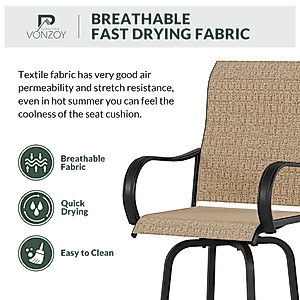 Poteban Patio Swivel Bar Stools Set of 2, Outdoor Bar Height Patio Chairs for Backyard, Pool, Garden, Deck w/High Back and Armrest, All-Weather Mesh, 300lb Capacity – Brown