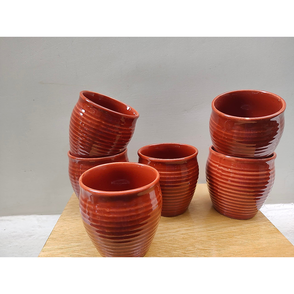 AnNafi® Indian Kulhad Cups Traditional Handmade Chai/Tea/Coffee Cup Ceramic Earthen Kulhar Mexican Red Clay Authentic Cantarito De Barro Fiesta Jarritos Mexicanos for Hot & Cold Beverages Set Of 6