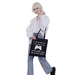 VAMSII Gamer Tote Bag Video Game Lover Gifts if You can Read This I was Forced to Put My Controller Down Bag Game Nerd Gifts (I was forced to put my Controller down)