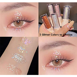 Go Ho White Metallic Glitter Eyeshadow Liquid,Shimmer Eye Shadow Bling,Glitter Eyeliner Sparkle Eye Glitter Stick,Loose Glitter Glue Korean Makeup for Women,03# Pearl White