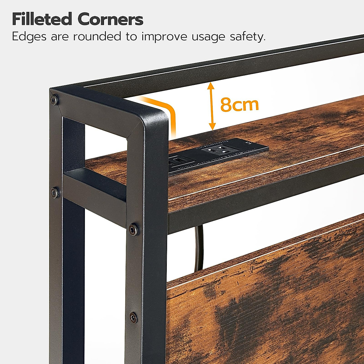 HOOBRO Headboard Queen Size, Headboard with 2 Outlets and 4 USB Ports, Adjustable Height, Storage Rack, Sturdy and Stable, Easy Assembly, Rustic Brown and Black