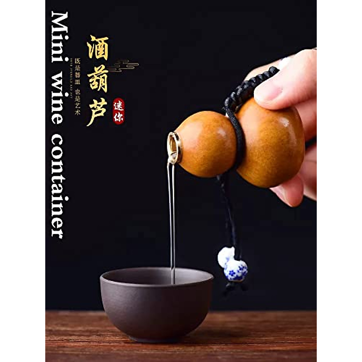 Feng Shui Good Luck Wu Lou,Mini Natural Gourd Ornament,Can Be Used As Bag Ornaments and Car Interiors,to Relieve Anxiety and Stress (Pine Stone Pendant)