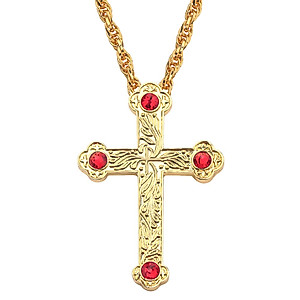 Religious Jesus Crucifix Jeweled Necklace - 18k Gold Plated Jeweled Pectoral Cross Necklace Zircons Crystals Christian Church Golden Priest Crucifix Orthodox Jewelry Baptism Gift Religious Icons (B)