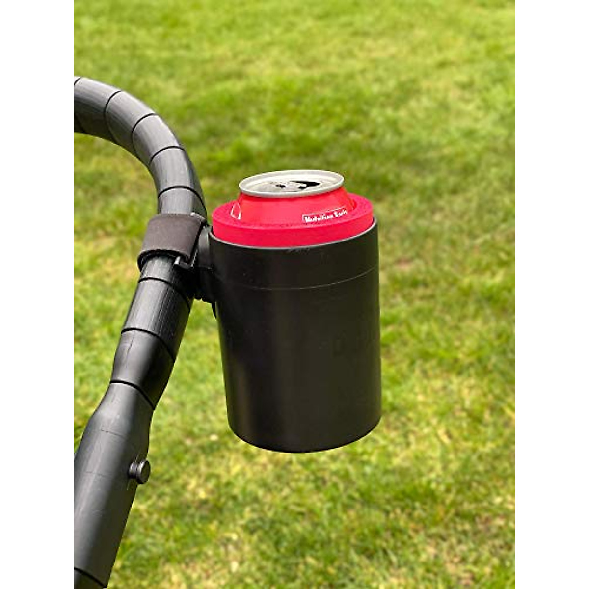 Dadding & Co. Original DaddieCaddie Cup Holder for Strollers, Golf Carts, Boats and Bikes – Includes Mounting System – Discretely Holds 12 Oz. Beverage Cans for Happy Hour on The Go