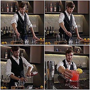 Bartender Kit, EPTISON 16-Piece Stainless Steel Cocktail Shaker Set with Stylish Bamboo Stand & Cocktail Recipes Booklet, Professional Bar Tools for Drink Mixing, Home, Bar, Parties