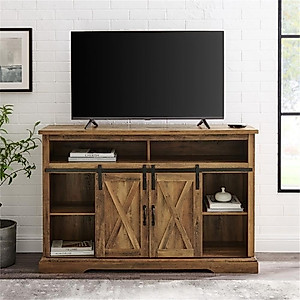 BOWERY HILL Modern Farmhouse Sliding Barn Door Wood 52" Highboy TV Stand Console Storage Cabinet in Reclaimed Barnwood