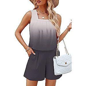WIHOLL Boho Outfits for Women Crop Tank Top and Shorts Sets 2 Piece Lounge Set Ombre Black L