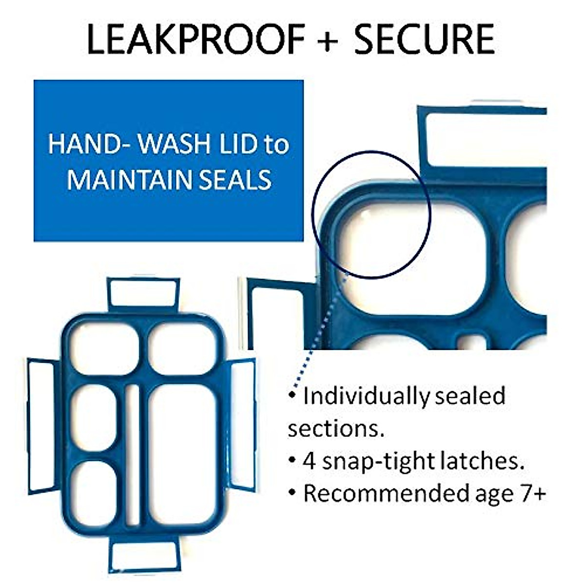 kinsho Bento Lunch Box Kids, Leakproof Lunch Containers for Boys Girls Adults with 6 Compartments - School, Daycare, Meal Planning Portion Control Container, BPA-Free Boxes, Utensils, Navy Blue