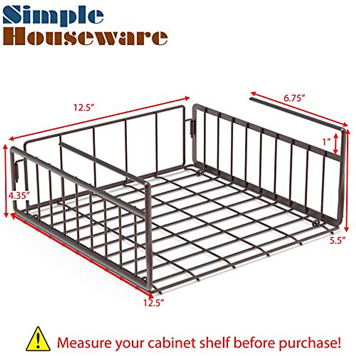 SimpleHouseware Under Shelf Basket, Bronze